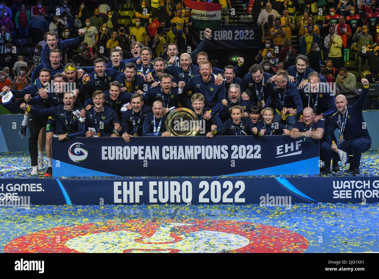EHF Euro 2022. Final: Sweden National Team celebrates the Gold Medal ...
