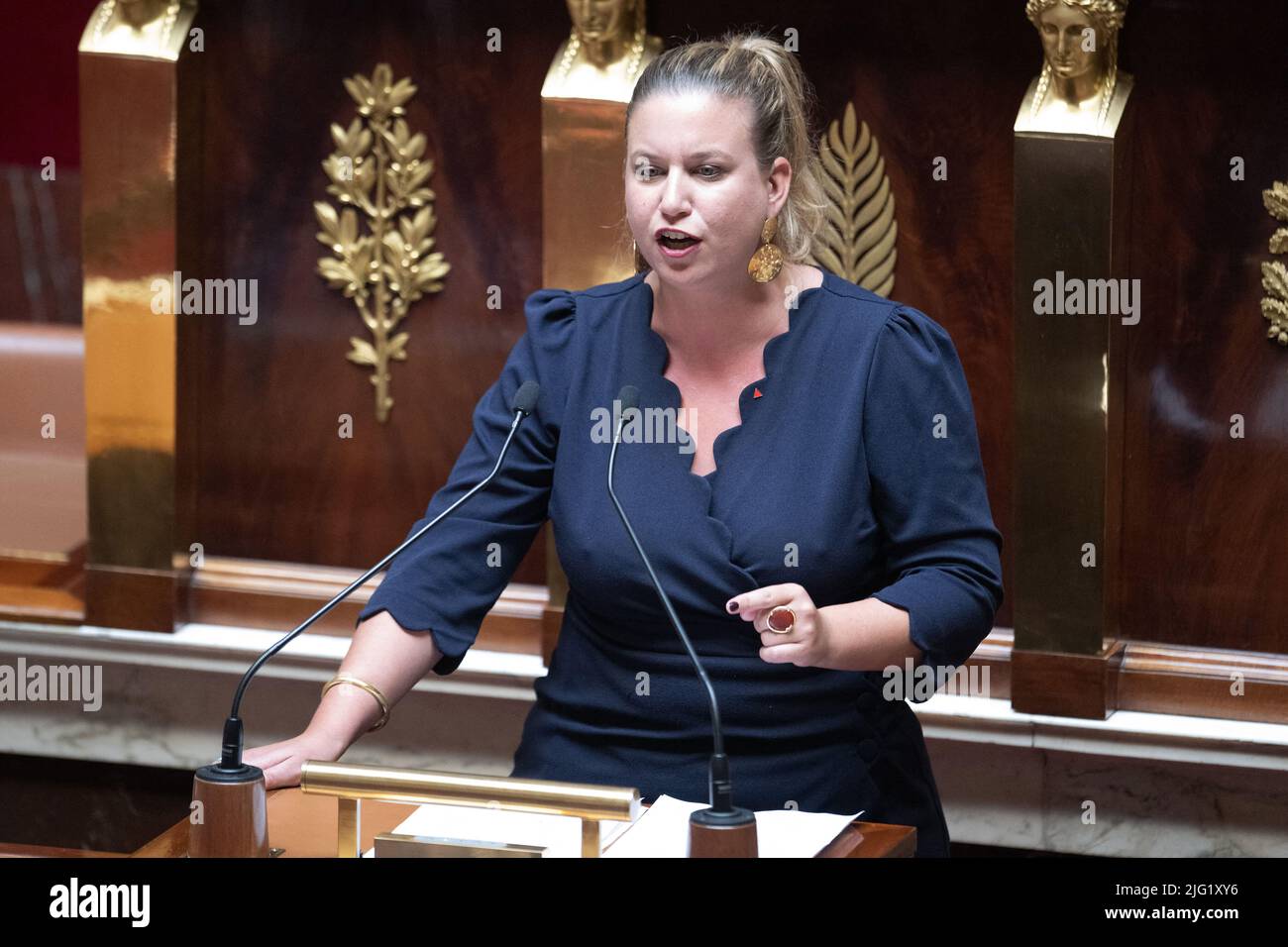 Deputy, Mathilde Panot delivers a speech at the National Assembly,on ...