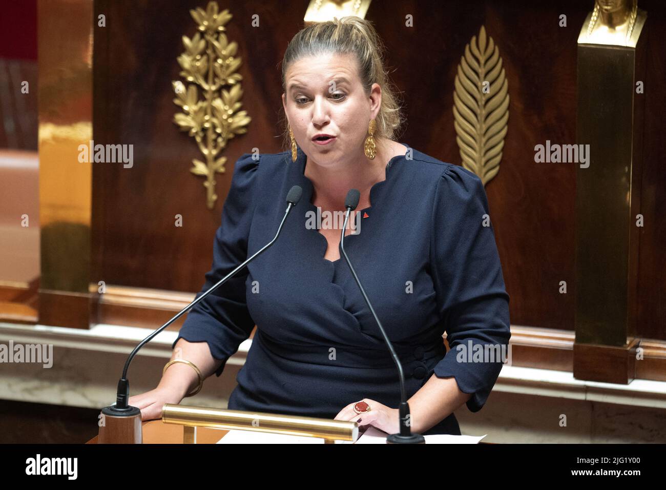 Deputy, Mathilde Panot delivers a speech at the National Assembly,on ...