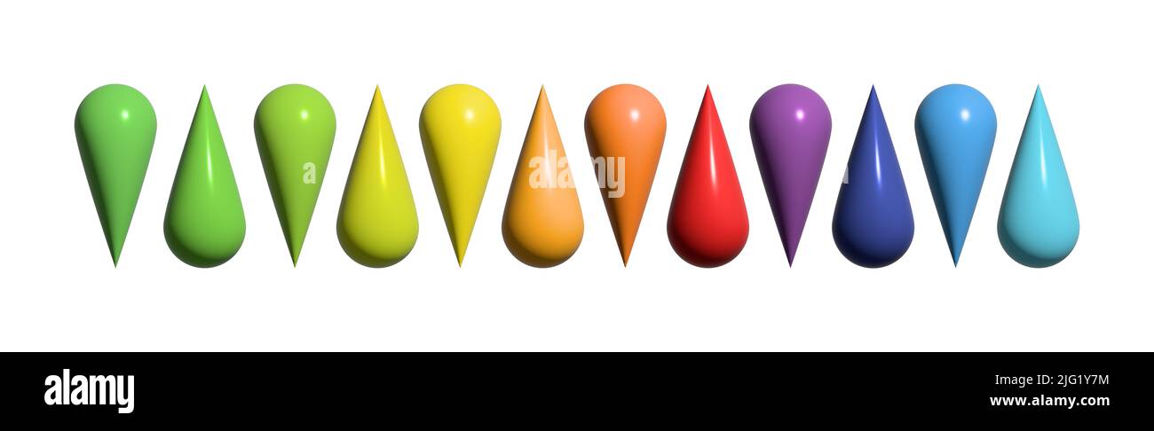 Volumetric drops of smears of colored rainbow paint on a white ...