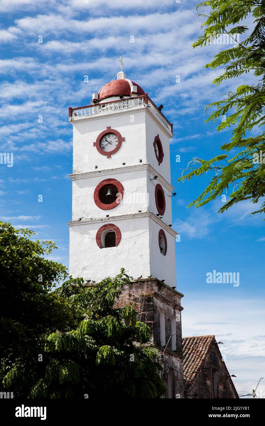 Bell tower of the San Sebastian Church built between 1553 and 1653 at ...