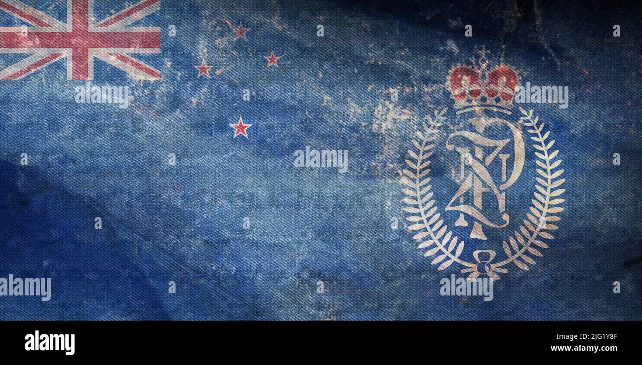 Top view of retro flag Police New Zealand with grunge texture. New ...