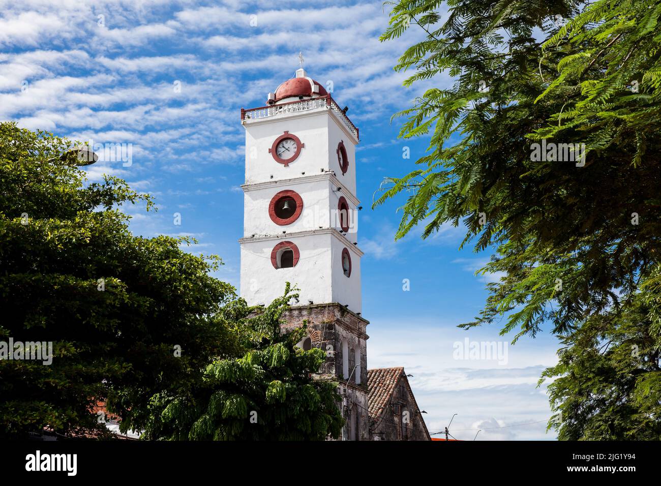 Bell tower of the San Sebastian Church built between 1553 and 1653 at ...