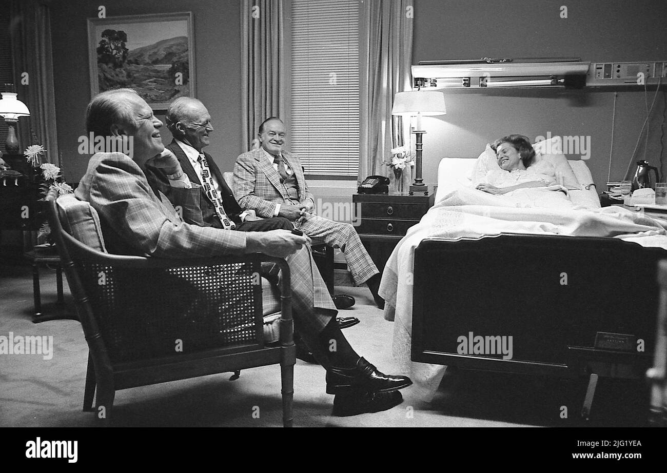 President Ford, Bob Hope, and Hugh Davis visit Mrs. Ford at the ...