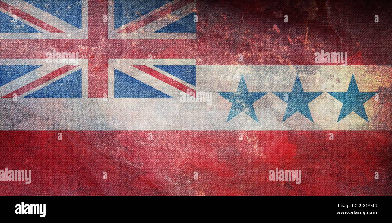 Top view of retro flag Rarotonga 1888 1893 New Zealand with grunge ...
