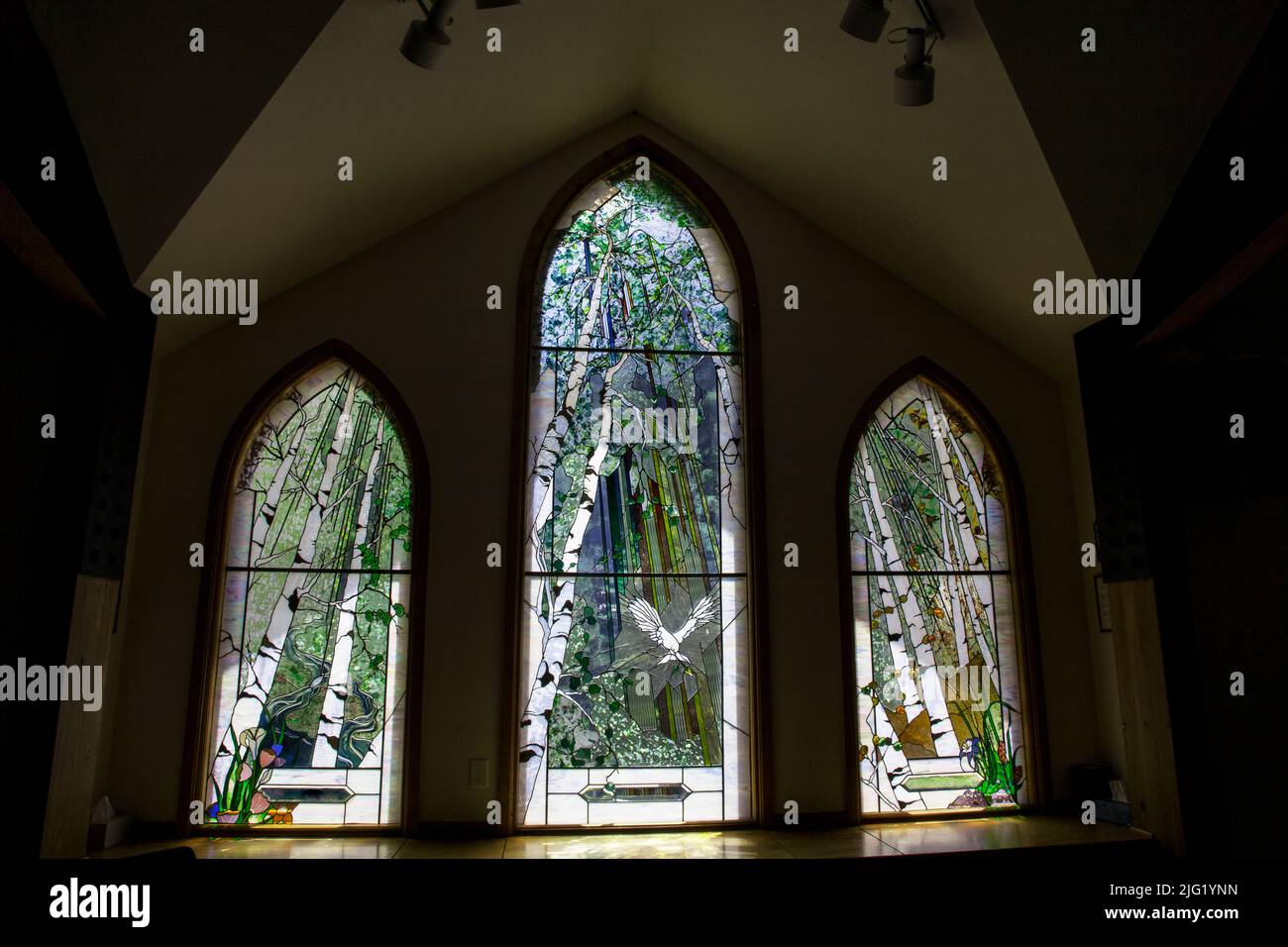 Beautiful stained glass window in The Church at Redstone, Colorado, USA ...