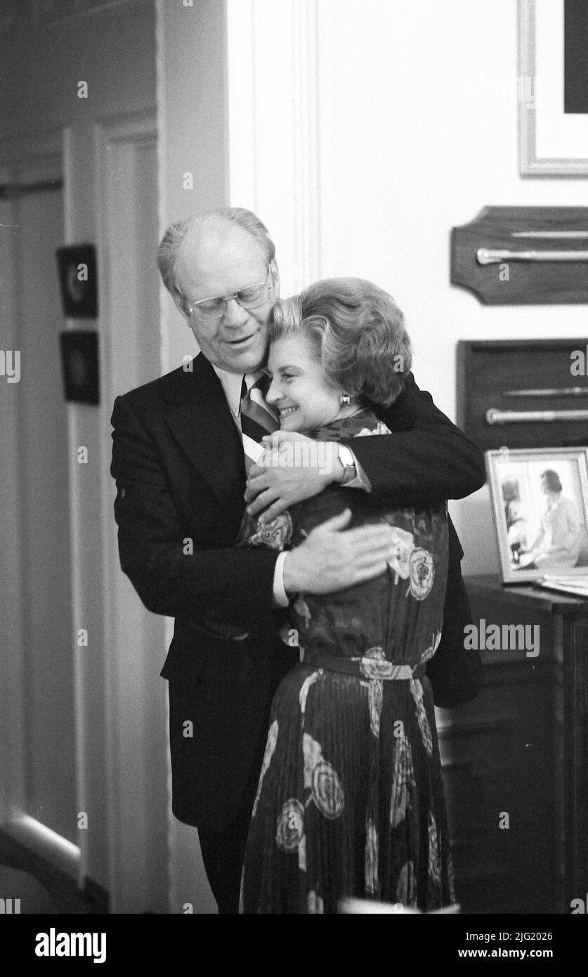 President and Mrs. Ford offer each other comfort as they watch the ...