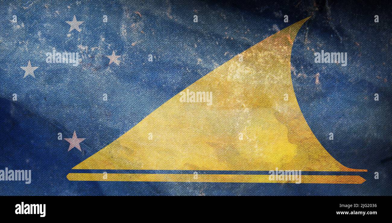 Top view of retro flag Tokelau New Zealand with grunge texture. New ...