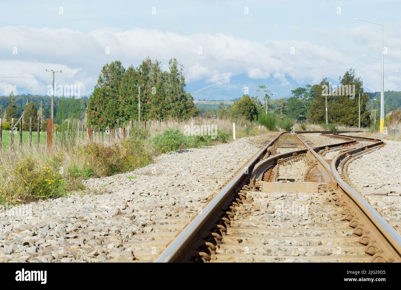 Railway line leading into distance with curving track in foreground ...