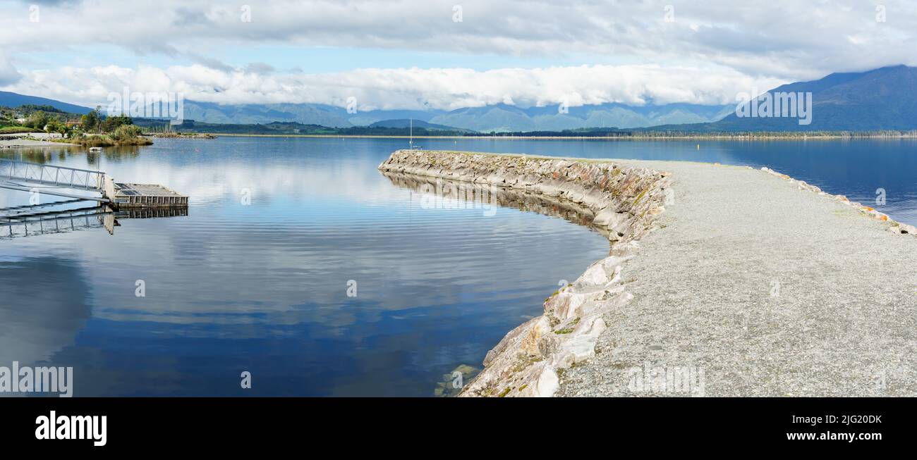 Panorama scenic alpine lake Brunner in South Island New Zealand Stock ...