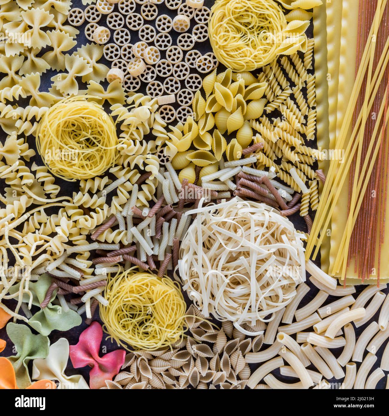 Abstract design of various dried pasta in a square crop Stock Photo - Alamy