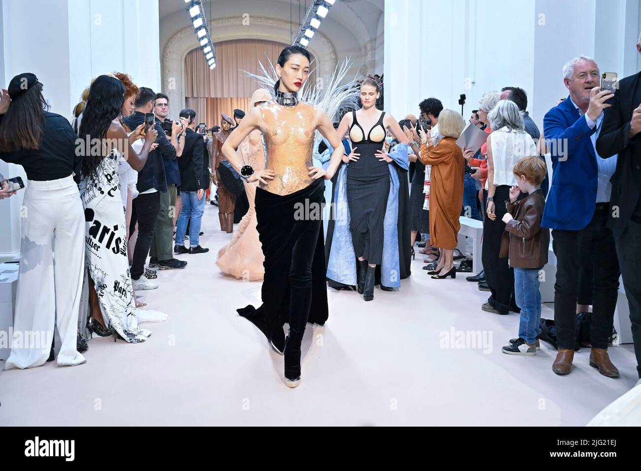 A model walks on the runway at the Jean Paul Gaultier by Oliver Rousteing fashion show during ...