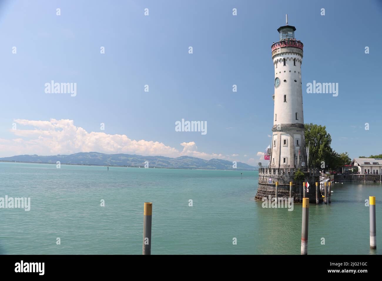 Lindau harbour with landmark lighttower and bavaria lion. bavaria lion ...