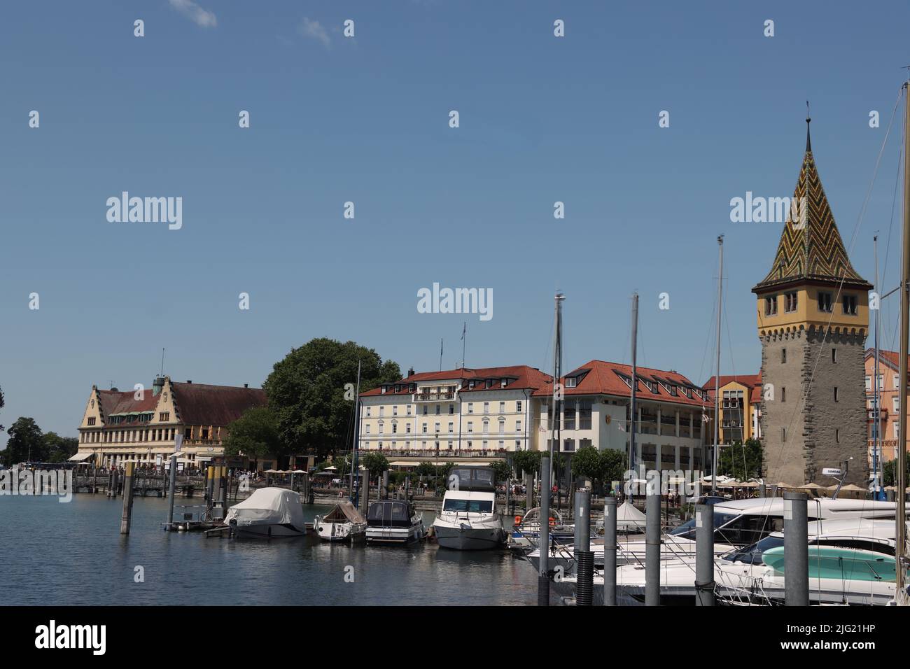 Lindau harbour with landmark lighttower and bavaria lion. bavaria lion ...