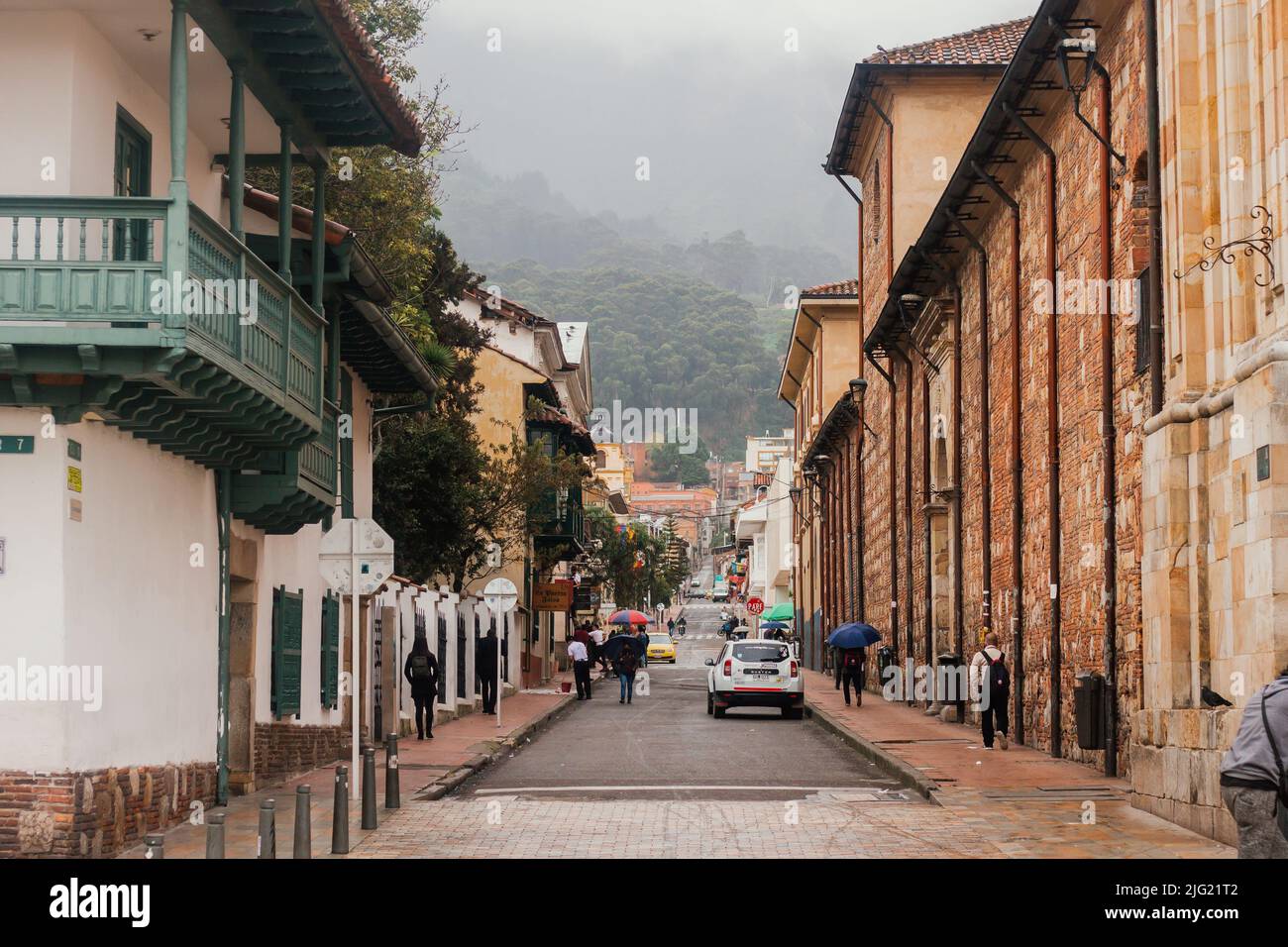 Streets of La Candelaria neighborhood, with buildings from the colonial ...