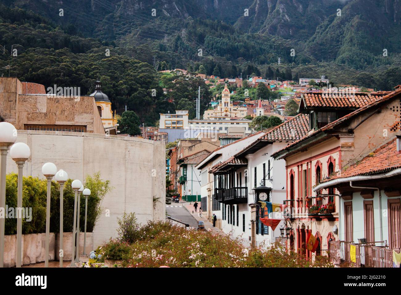 Streets of La Candelaria neighborhood, with buildings from the colonial ...