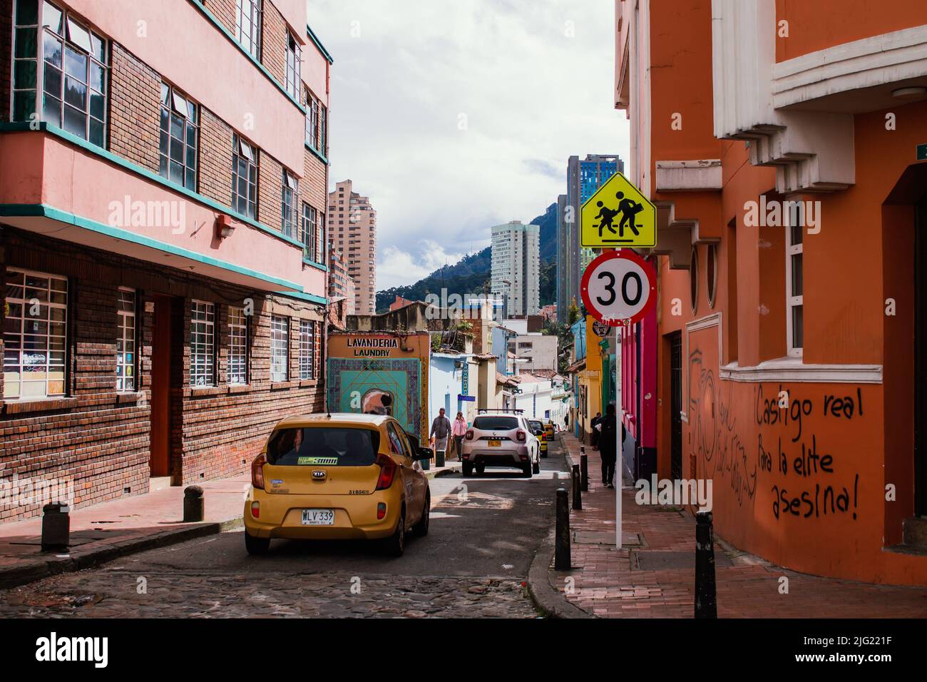 Streets of La Candelaria neighborhood, with buildings from the colonial ...
