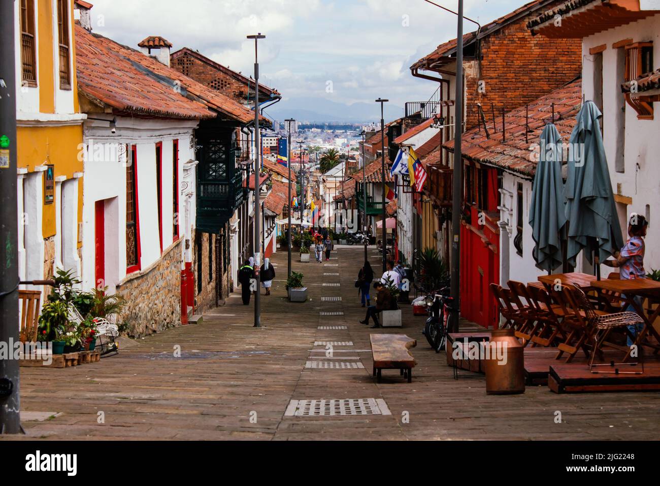 Streets of La Candelaria neighborhood, with buildings from the colonial ...
