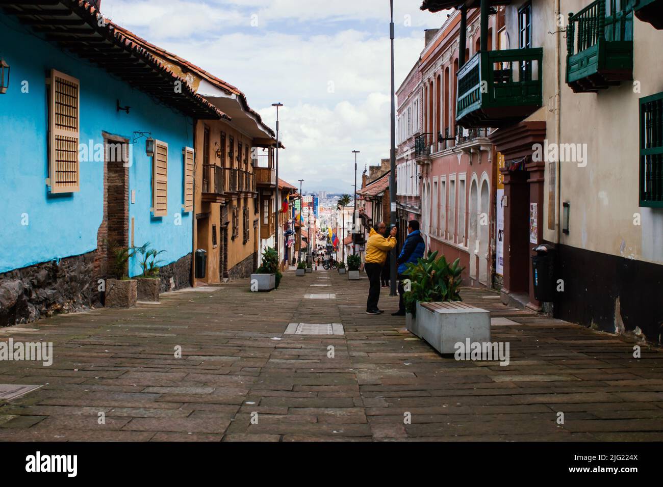 Streets of La Candelaria neighborhood, with buildings from the colonial ...