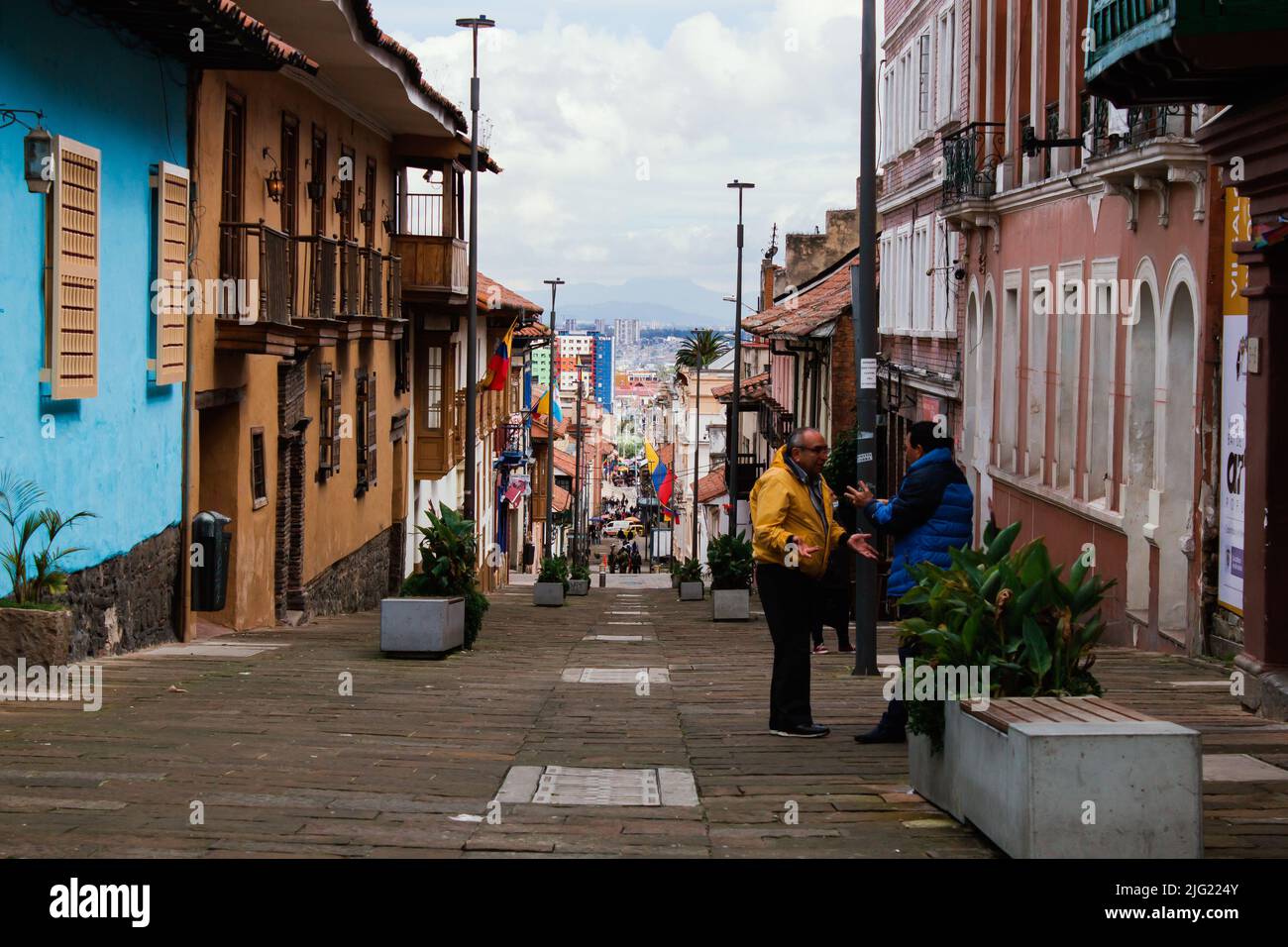 Streets of La Candelaria neighborhood, with buildings from the colonial ...
