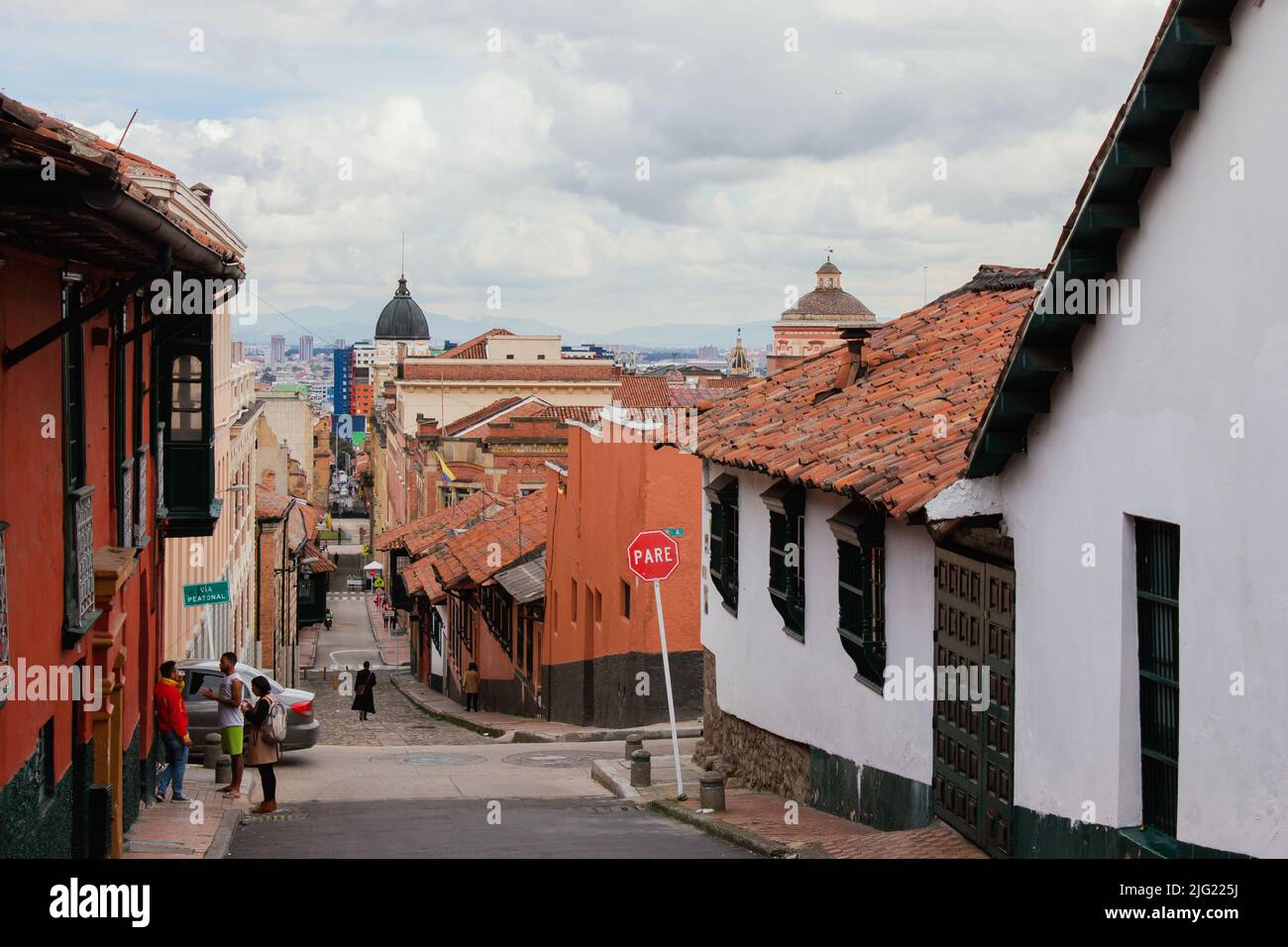 Streets of La Candelaria neighborhood, with buildings from the colonial ...