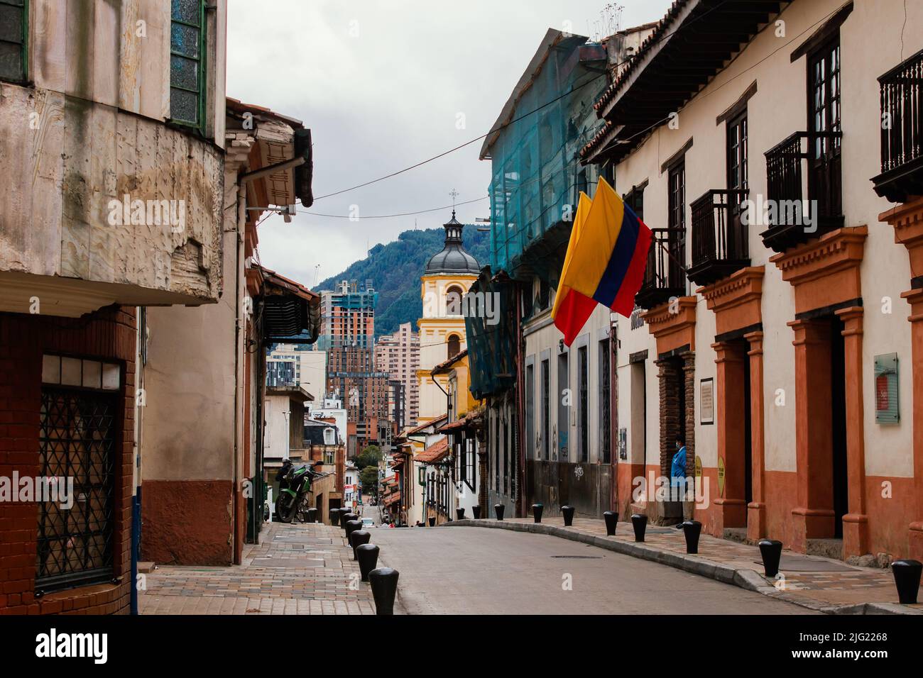 Streets of La Candelaria neighborhood, with buildings from the colonial ...