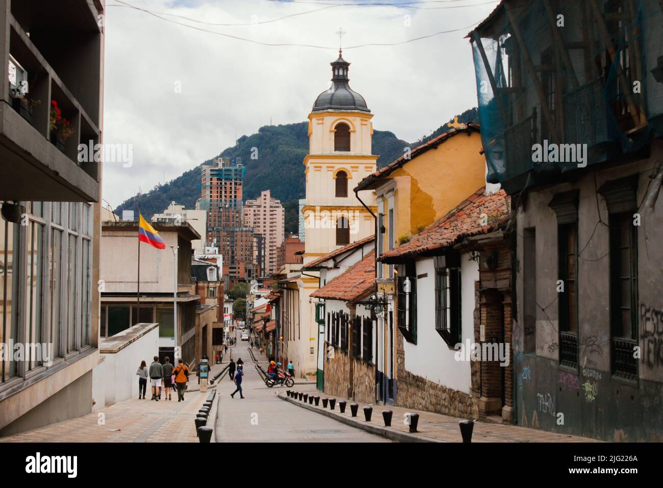 Streets of La Candelaria neighborhood, with buildings from the colonial ...