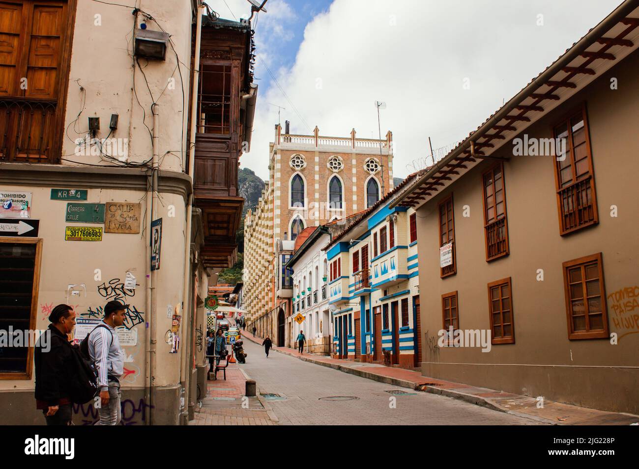 Streets of La Candelaria neighborhood, with buildings from the colonial ...