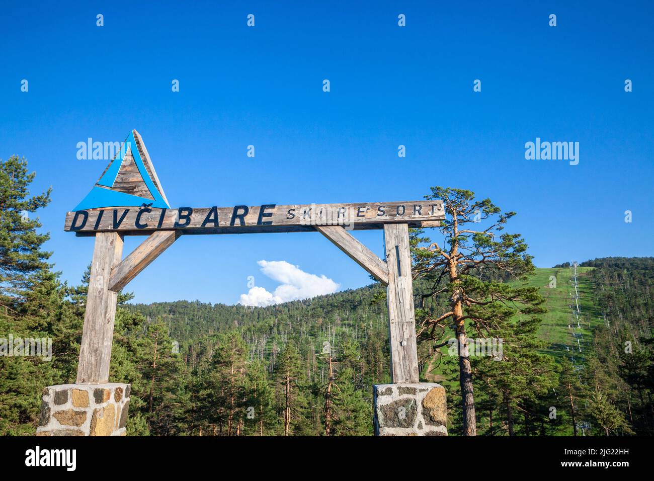 Picture of the entrance to the Divcibare ski resort with the logo of ...