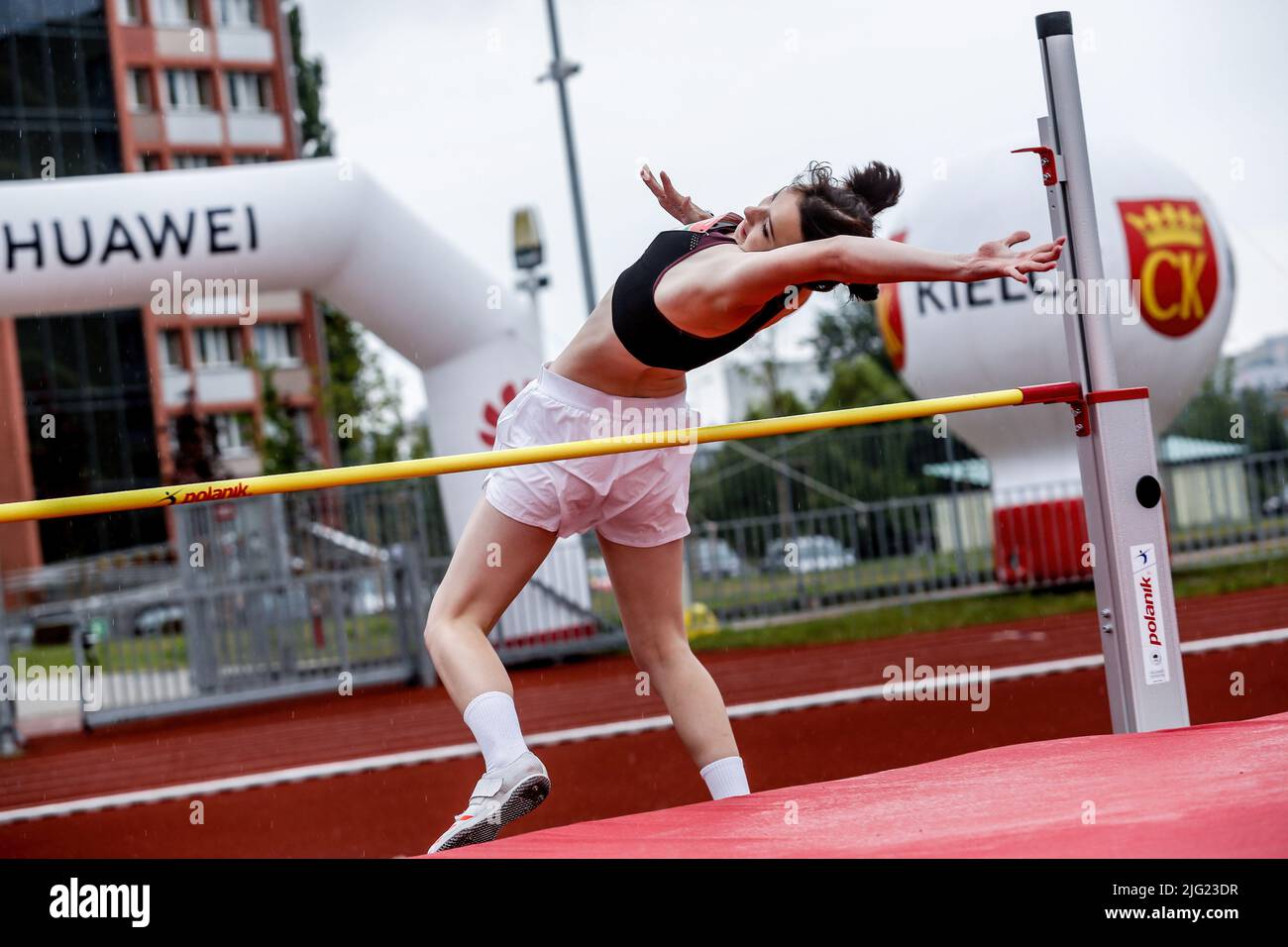 An athlete from Ukraine competes in the High Jump discipline during the ...