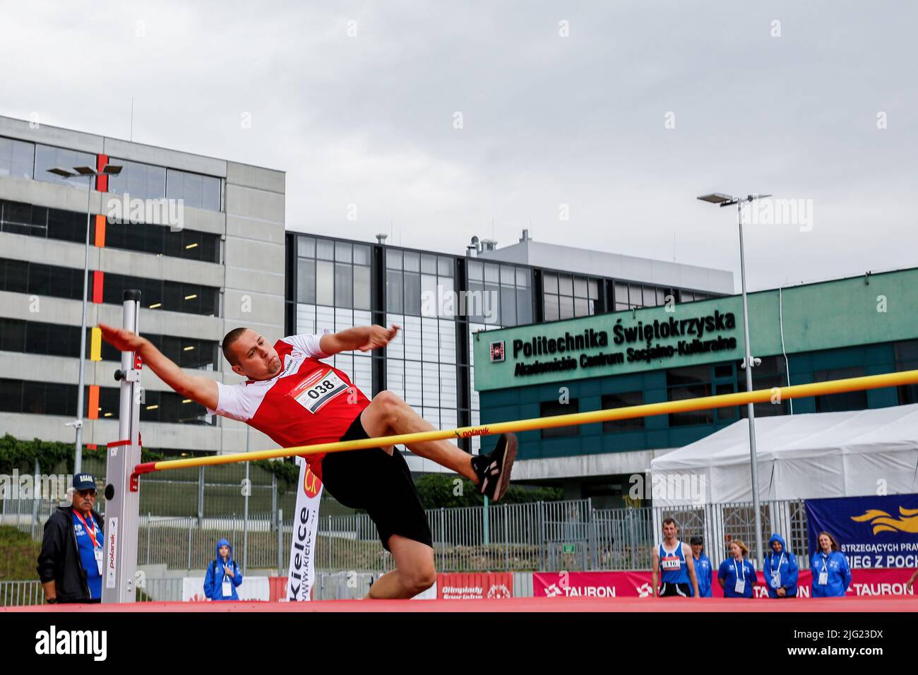 An athlete from Poland competes in the High Jump discipline during the ...