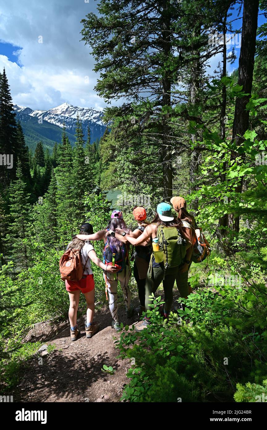 Five young women enjoy view of mountains from Stanton Lake Trail in ...