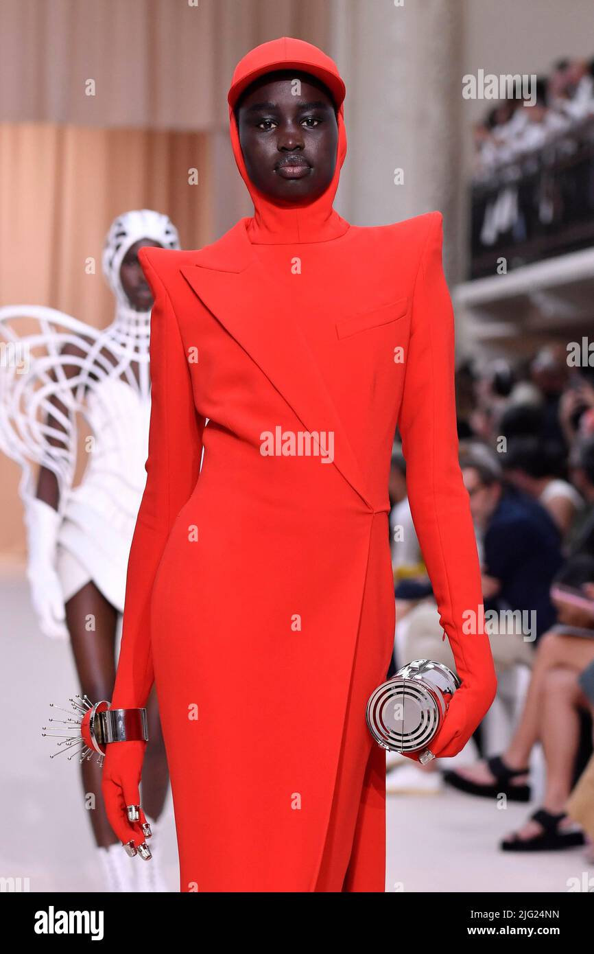 A model walks on the runway at the Jean Paul Gaultier by Oliver Rousteing fashion show during ...