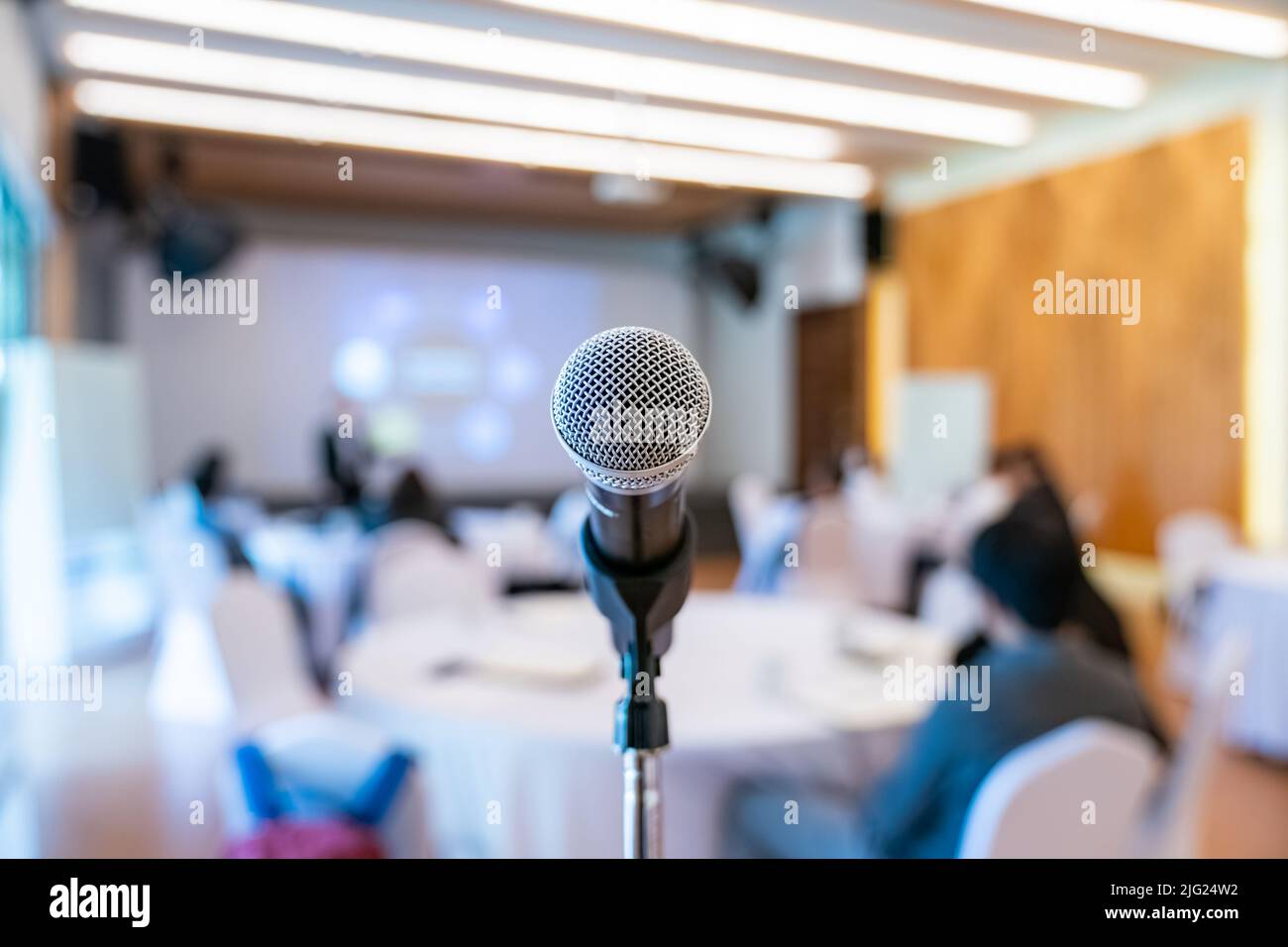 microphone is on microphone stand in seminar meeting room for everyone ...