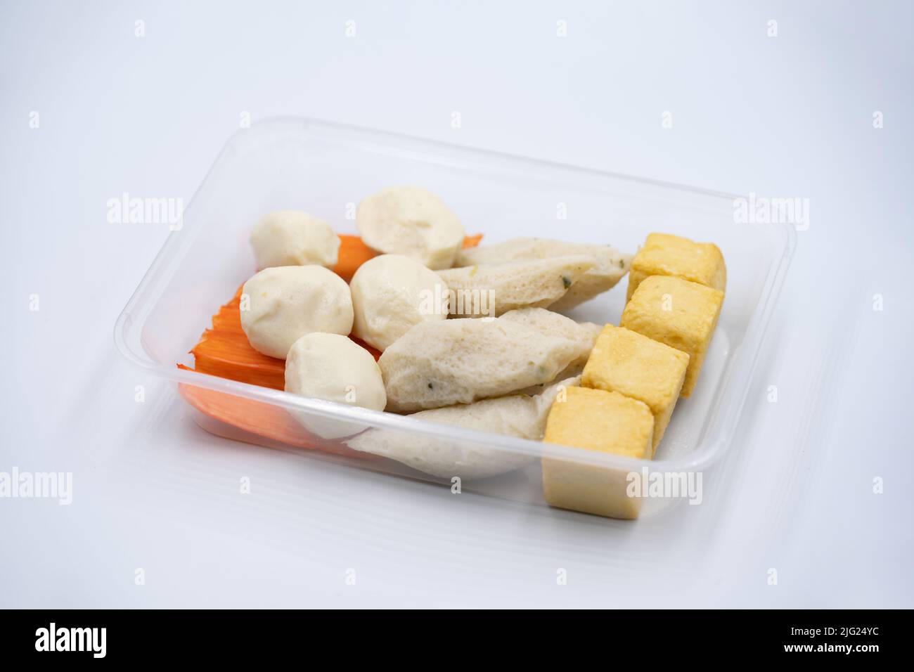 Tofu with fish, crab sticks, and meatballs They are used to make ...