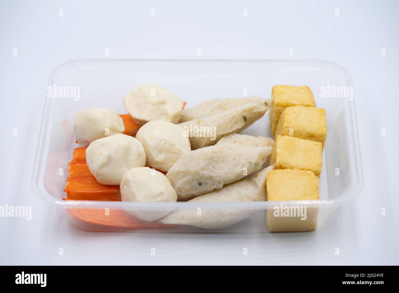 Tofu with fish, crab sticks, and meatballs They are used to make ...