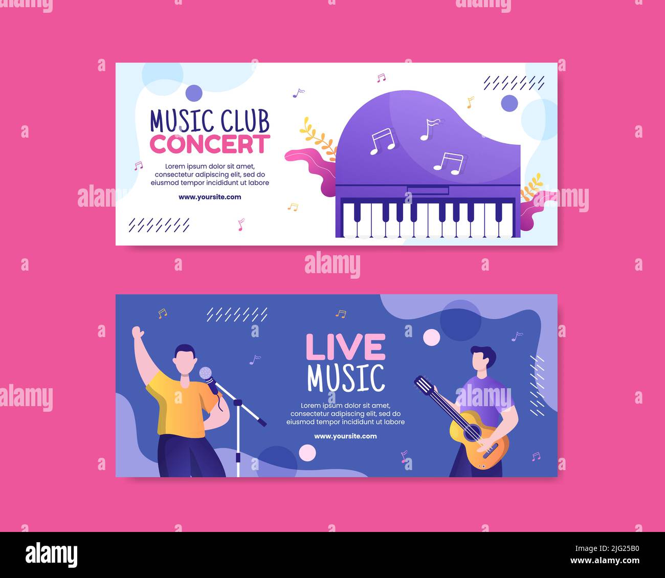 Music Festival Social Media Horizontal Banner Template Flat Cartoon ...