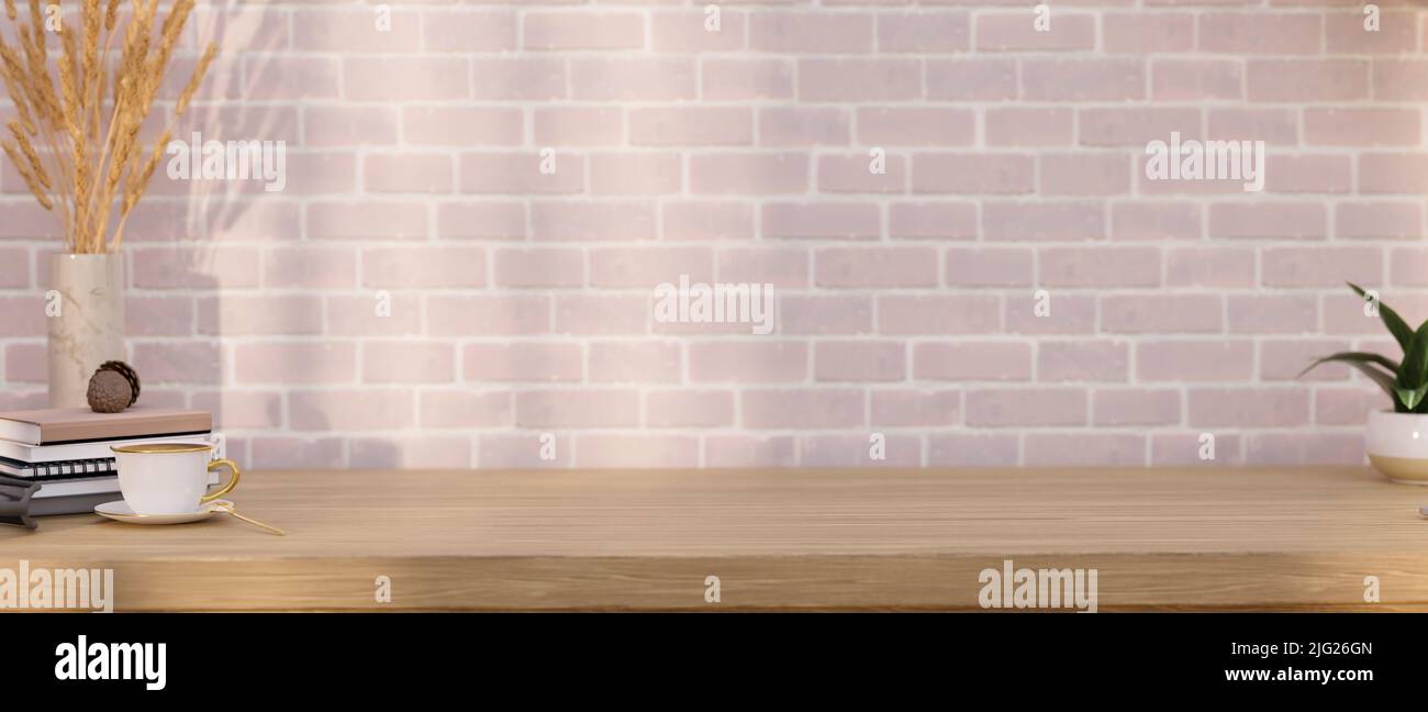 Wooden tabletop with accessories and copy space for montage your ...