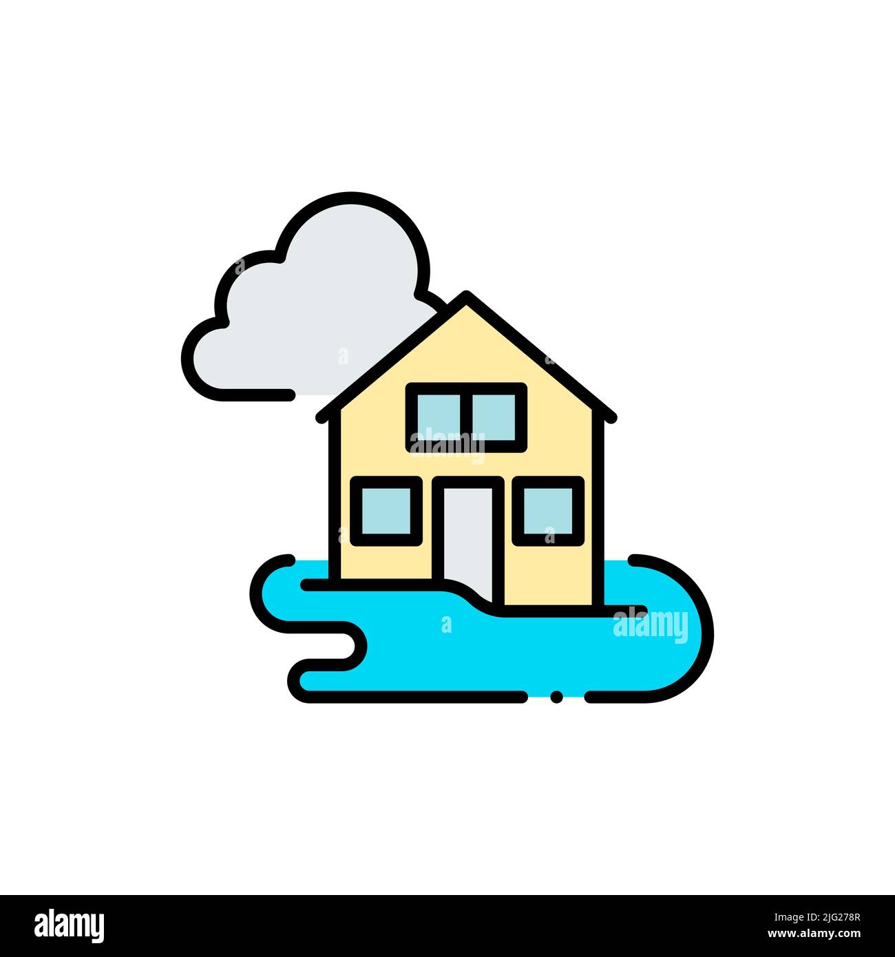 Flooded house filled color icon. linear style sign for mobile concept ...