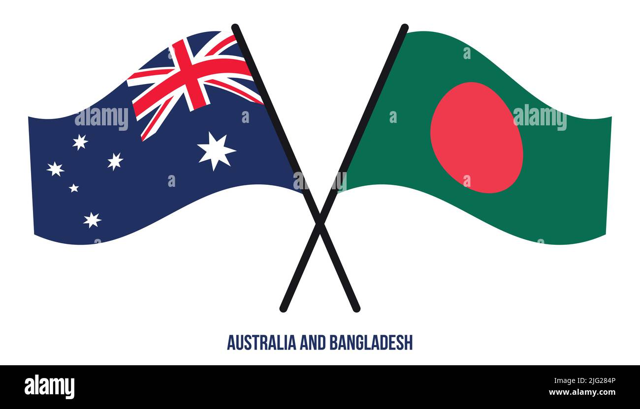 Australia and Bangladesh Flags Crossed And Waving Flat Style. Official ...