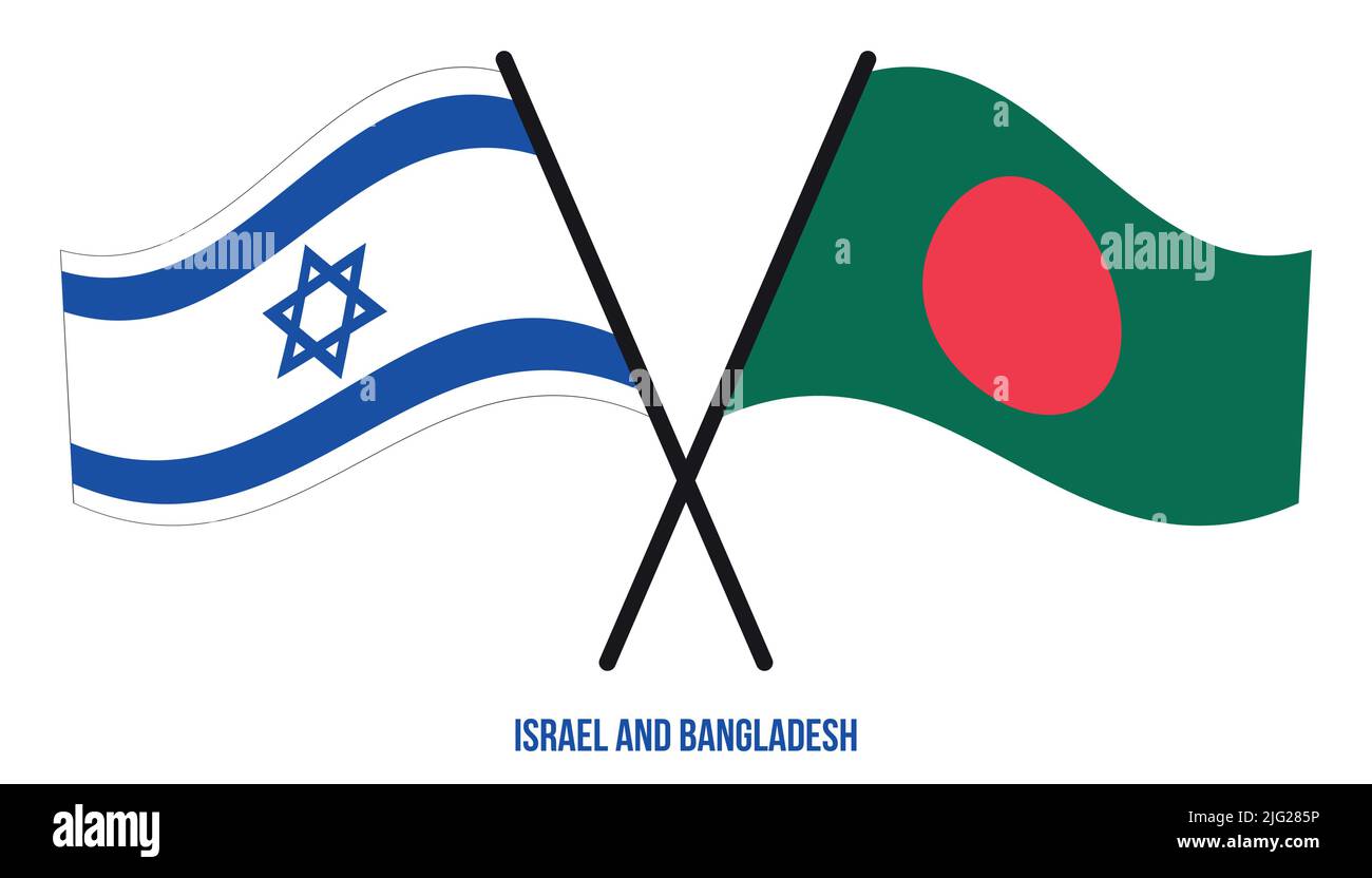 Israel and Bangladesh Flags Crossed And Waving Flat Style. Official ...