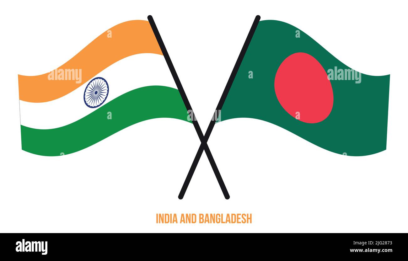 India and Bangladesh Flags Crossed And Waving Flat Style. Official ...