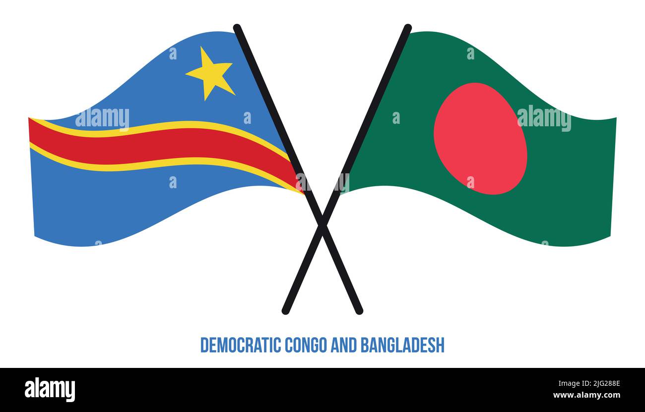 Democratic Congo and Bangladesh Flags Crossed & Waving Flat Style ...