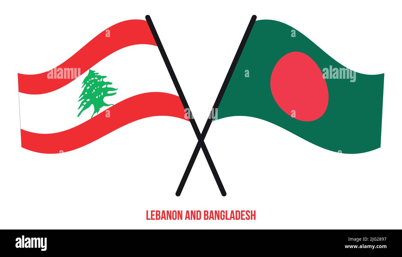 Lebanon and Bangladesh Flags Crossed And Waving Flat Style. Official ...