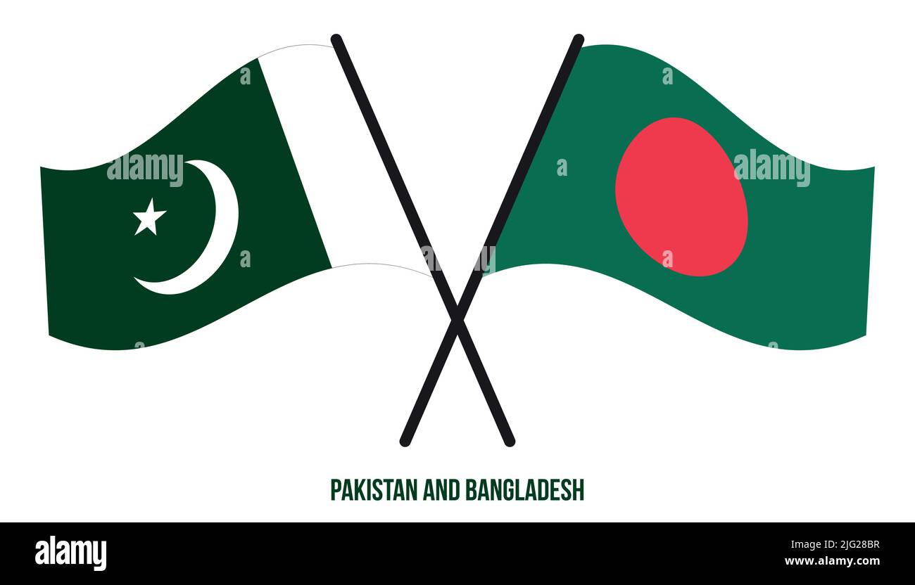 Pakistan and Bangladesh Flags Crossed And Waving Flat Style. Official ...