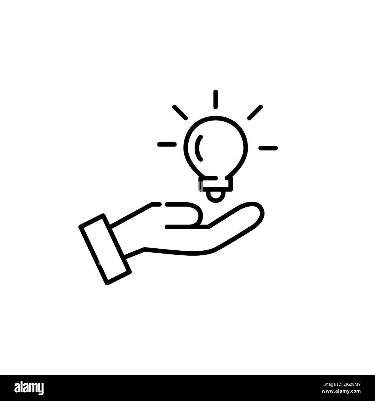 Having an idea creativity process icon. Holding light bulb in a hand ...