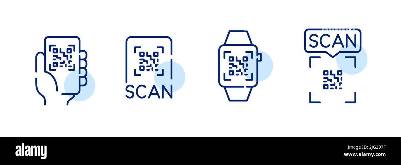 Scan qr code with a smartphone icons set. Pixel perfect, editable ...