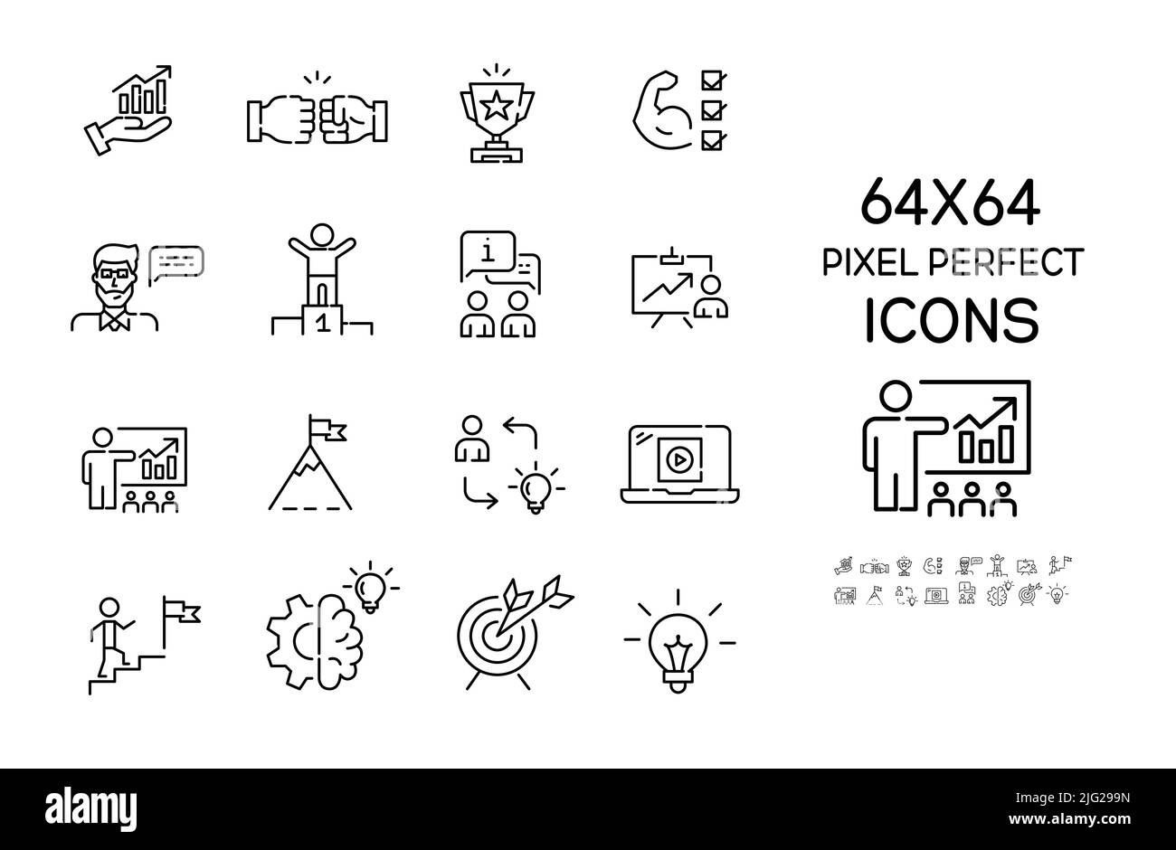 Set of 64x64 mentoring and success strategies icons. Pixel perfect ...