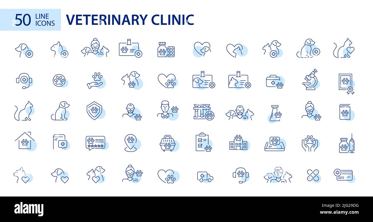 Animal clinic veterinary hospital line art mega set. 50 Pixel perfect ...