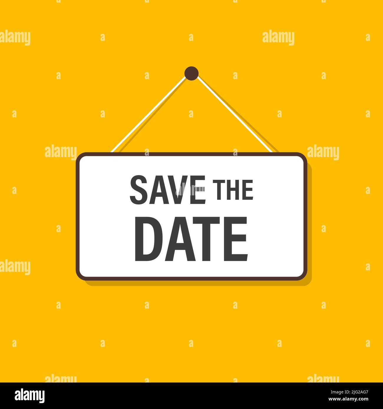 save the date hanging sign on yellow background for business, marketing ...